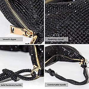 Rhinestone Hobo Bag for Women Chic Evening Handbag Shiny, Sparkly Crystal Handbag Shoulder Bags for Travel Vacation Party Proms Gifts (Black)