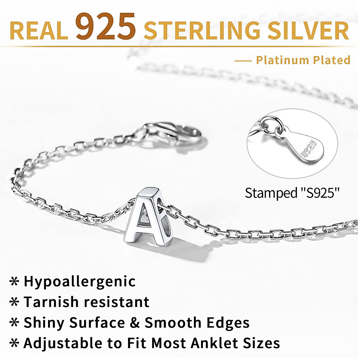 ChicSilver Dainty Initial Ankle Bracelets for Women Sterling Silver Anklet with Initial C Letter Anklets Minimalist Summer Beach Foot Chain Personalized Alphabet Jewelry