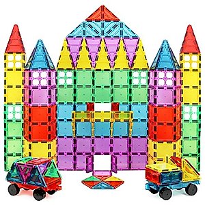 Magnet Build Magnetic Building Tiles 100 Piece Set Extra Strong Blocks 3D, STEM Learning, Magnet Tiles For Ages 4-8, Assorted Shapes & Colors, Toys and Gift for Kids