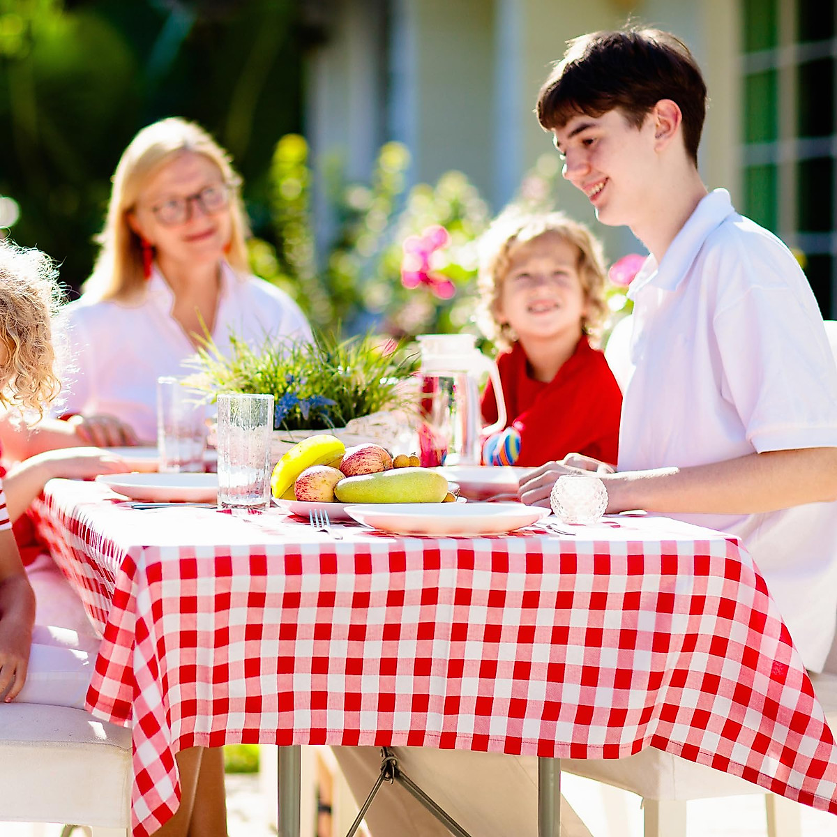 12 Pack Red and White Plastic Checkered Tablecloth, Premium Decorative Disposable Red Gingham Plaid Table Cloths for Parties, Rectangle Party Table Cover for Picnic Farm Birthday Wedding, 54x108 Inch