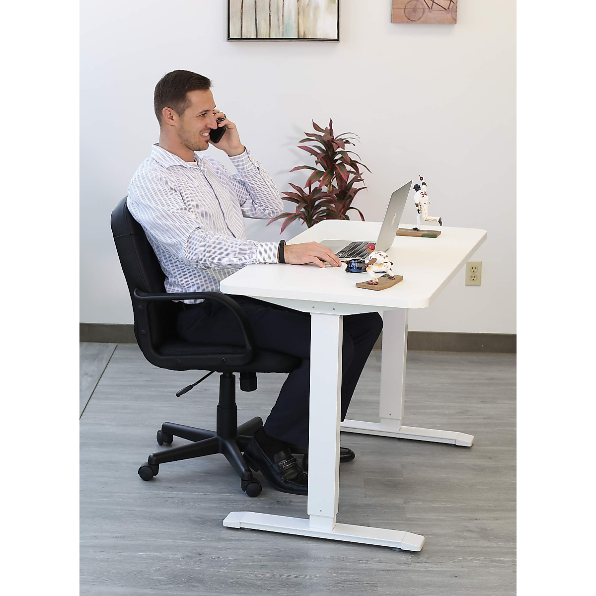 Motionwise Electric Standing Desk, 24”x48 Home Office Series, 28"-48" with Quickly Program up to 4 pre-Set Height adjustments and USB Charge Port, White Frame