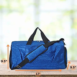 NGIL Glitter Cheers Sports Gym Duffel with Shoe Compartment and Small Carry On Travel Tote for Women, Cheer Bag (Royal)