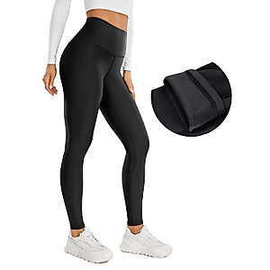 CRZ YOGA Thermal Fleece Lined Leggings Women 28'' - Winter Warm Workout Hiking Pants High Waisted Yoga Tights Full Length Black Large