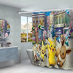 Jauiegu 4 Pcs Funny Anime Shower Curtain Set with Non-Slip Rugs for Bathroom Decor, Toilet Lid Cover and Bath Mat, Shower Curtain with 12 Hooks,