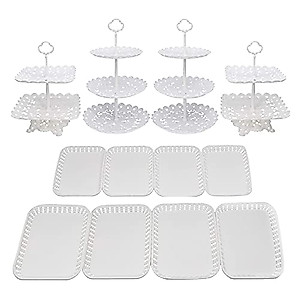 Set of 12 Pieces Cupcake Stands Plastic Dessert Stand Cupcake Holder Plate Serving Tray Fruit Plate for Wedding Birthday Party Fruits Desserts Candy Bar Display White