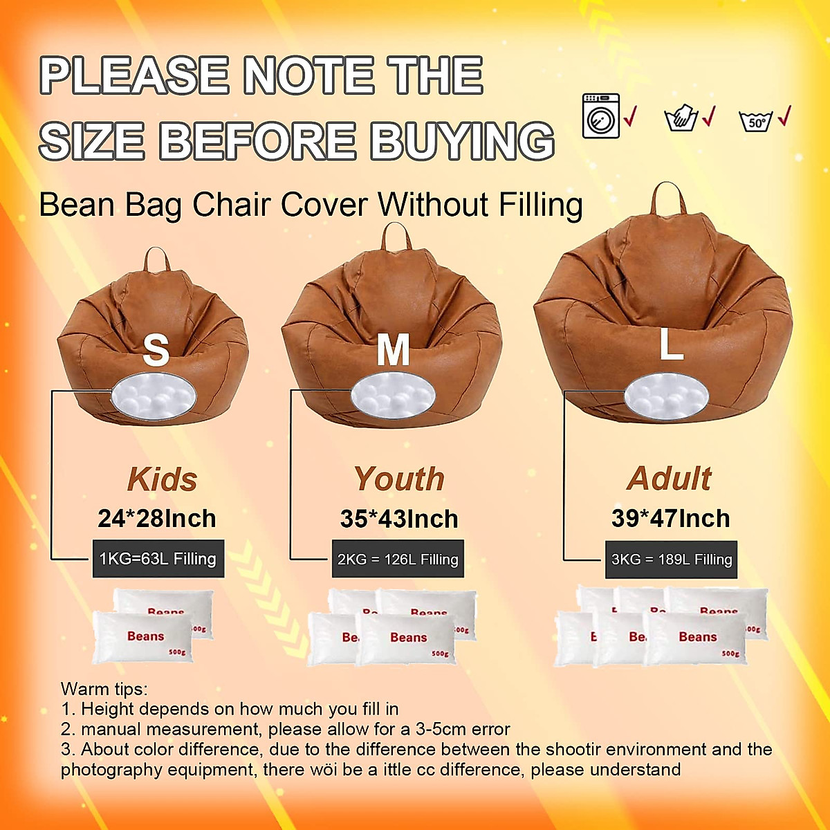 Bean Bag Sofa Cover (No Filler), Living Room Furniture PU Leather Washable Micro-Fiber Adult Beanbag Chair Outside Cover, Home Leisure Single Couch Bedroom Lazy Lounger Cover (Small)