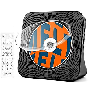 Kogoda Desktop CD Player Portable with Bluetooth,Dual Stereo Speakers, CD Music Player for Home with Remote Control,Dust Cover,FM Radio,LED Screen,3.5mm Jack AUX Input Output,Black,Gift