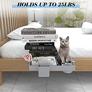 Ronlap Folding Bedside Shelf, Bunk Bed Shelf Organizer for Top Bunk Clip On Nightstand for Loft Bed Plastic Bedside Shelf Tray for Kids with Cupholder Hooks Hanging Cup, Small Size, Grey
