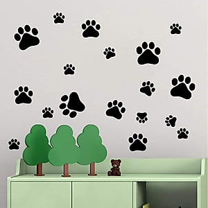 60 Pcs Dog Footprints Wall Decal Vinyl Stickers, Removable Lovely Animal Paw Print Art DIY Sticker Mural for Bedroom Playroom Living Room Office Home Window Door Decoration