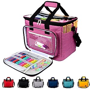 Hoshin Knitting Bag for Yarn Storage, High Capacity Yarn Totes Organizer with Inner Divider Portable for Carrying Project, Knitting Needles(up to 14”), Crochet Hooks, Skeins of Yarn (Purple)