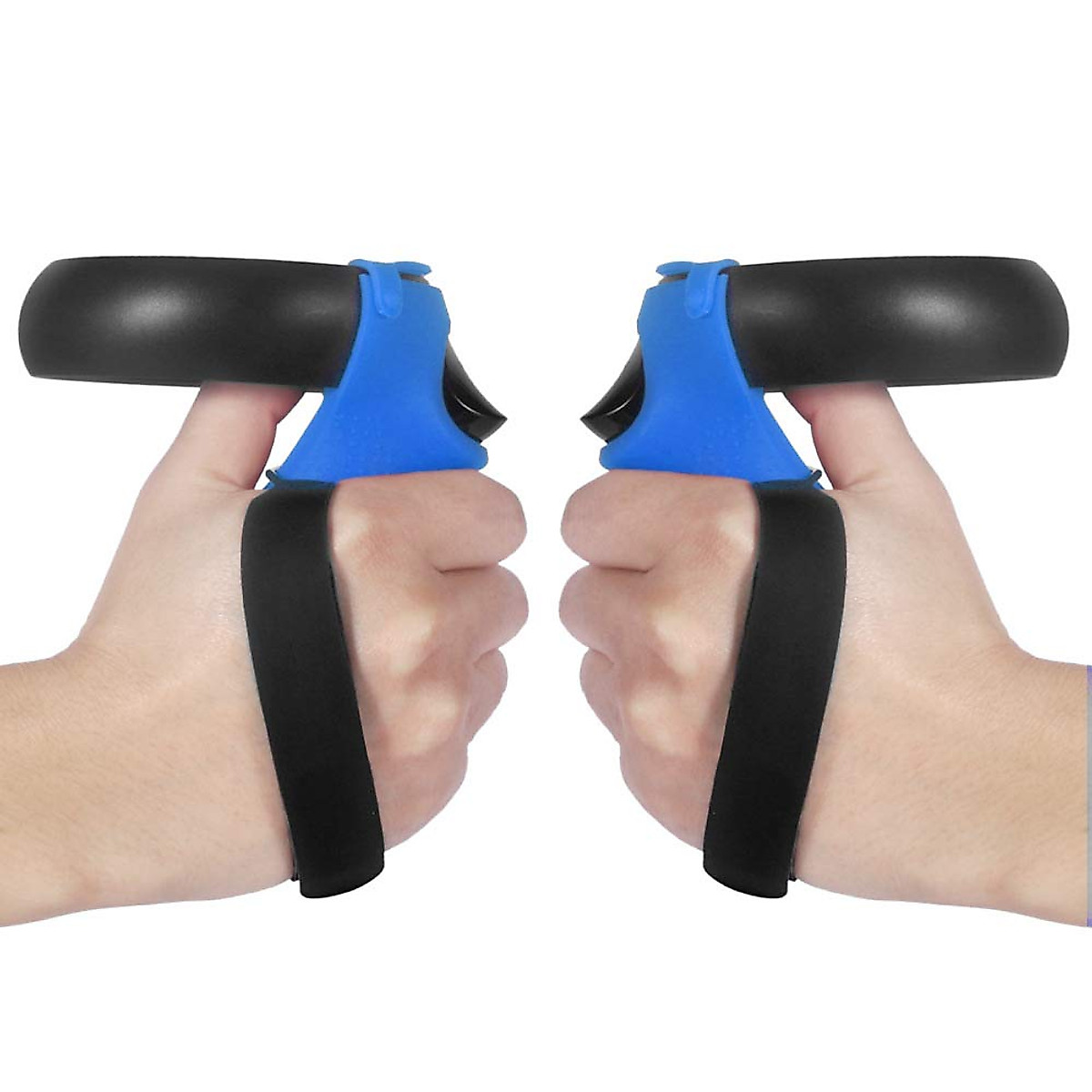 Hooshion 3 Set Handle Non-Slip Silicone Protective Case Joystick Cap Anti-Drop Leather Hand Strap for Oculus Quest/Rift S VR Headset (Blue)