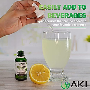 AKI Liquid Stevia Drops Sweetener (1.75 fl oz / 50 ml) Ideal for Coffee, Tea, Iced tea, Lemonade, Frostings, Smoothie, other Beverages or Yogurt | NON-GMO, Sugar-Free | Pack of 1