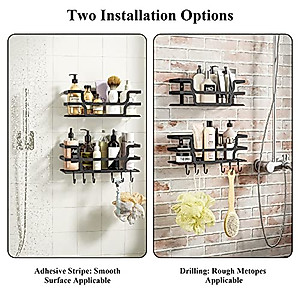 Auslar Shower Caddy, Shower Shelves, Shower Shelves for Inside Shower, Large Capacity Bathroom Shower Organizer with 6 Removable Hooks, Rustproof Stainless Steel, Self Adhesive Shower Shelves, Black