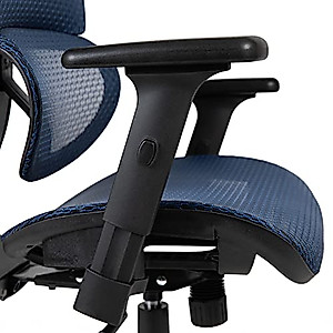 Flash Furniture LO Ergonomic Mesh Office Chair with 2-to-1 Synchro-Tilt, Adjustable Headrest, Lumbar Support, and Adjustable Pivot Arms in Blue
