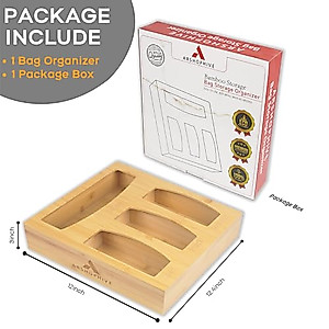 ARSHOPHIVE Bag Storage Organizer for Kitchen Drawer, Bamboo Organizer, Compatible with Gallon, Quart, Sandwich and Snack Variety Size Bag (1 Box 4 Slots) (Natural)