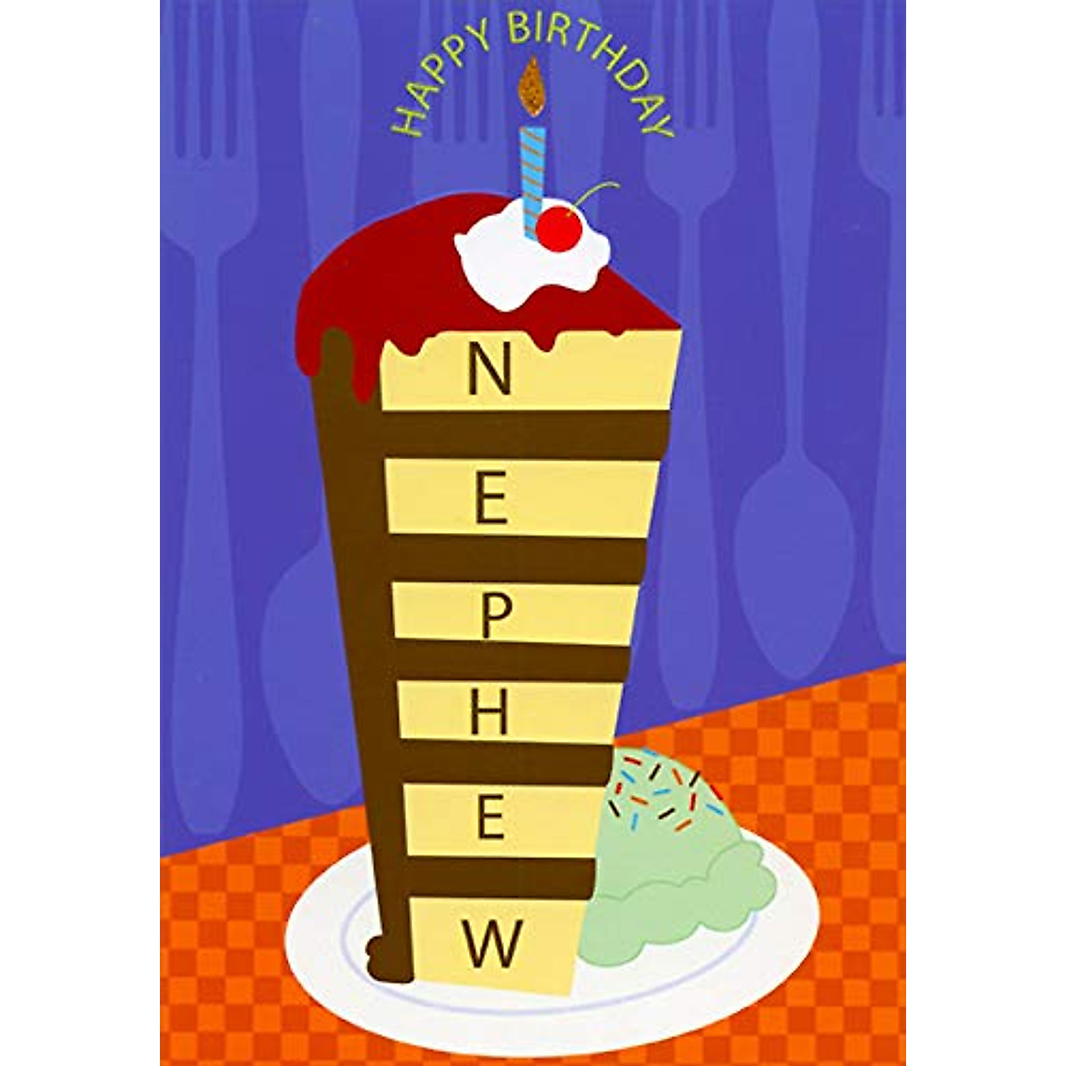 Designer Greetings Tall Slice of Cake and Green Ice Cream Nephew Birthday Card