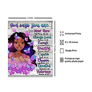 Black Girl Wall Art & Decor - African American Women Woman Teen Picture Poster Print - Cute Positive Affirmations - Inspirational Motivational Religious Gifts- Bedroom Living Room Home Office Bathroom