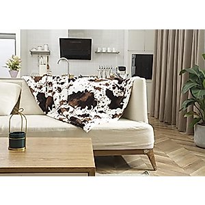 NativeSkins Faux Cowhide Throw Blanket (4.2 x 5.3 ft) - Plush and Cozy Cow Print