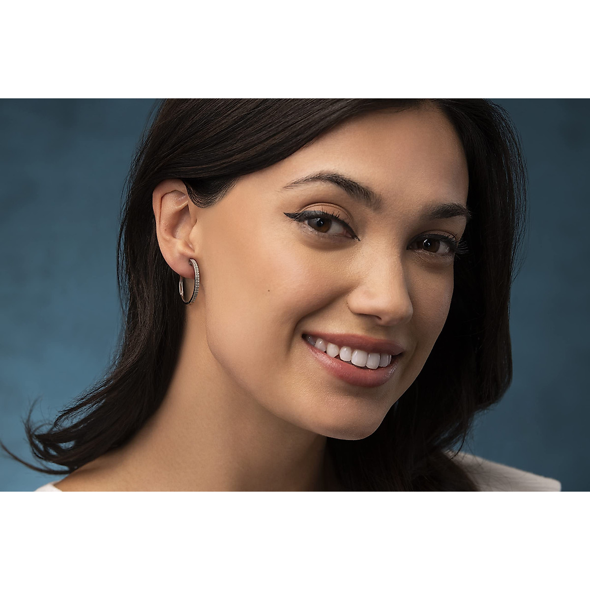 NATALIA DRAKE 1/4 Cttw Diamond Hoop Earrings for Women in Rhodium Plated 925 Sterling Silver Color I-J/Clarity I2-I3