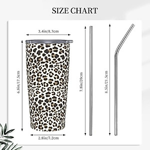 20oz Tumbler Classic Leopard Prints Double Wall Vacuum Insulated Coffee Mug with Lid and Metal Straw Brush Reusable Stainless Steel Water Bottle Travel Cup Gifts for Car Ice Drinks Hot Beverage