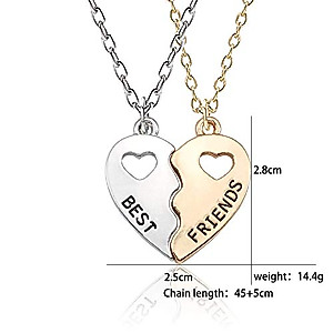 Birthday Christmas Gifts for Best Friend Bff Friendship Necklaces for 2 Best Friends Matching Heart Necklace for Women Teen Girls Gift