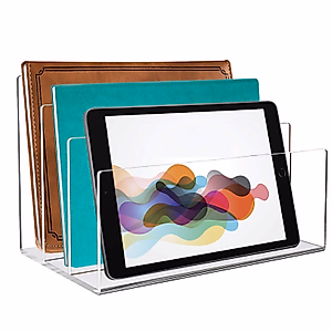 Tasybox Acrylic File Holder, Clear File Sorter Desk File Organizer 3 Sections Office Desktop Rack 9" x 6.5" x 6.5"