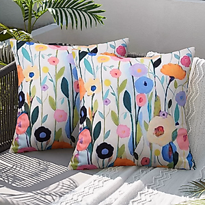 Merrycolor Pack of 2 Outdoor Pillow Covers 18x18 Waterproof Throw Pillow Covers Colorful Floral Decorative Outdoor Pillows for Patio Furniture
