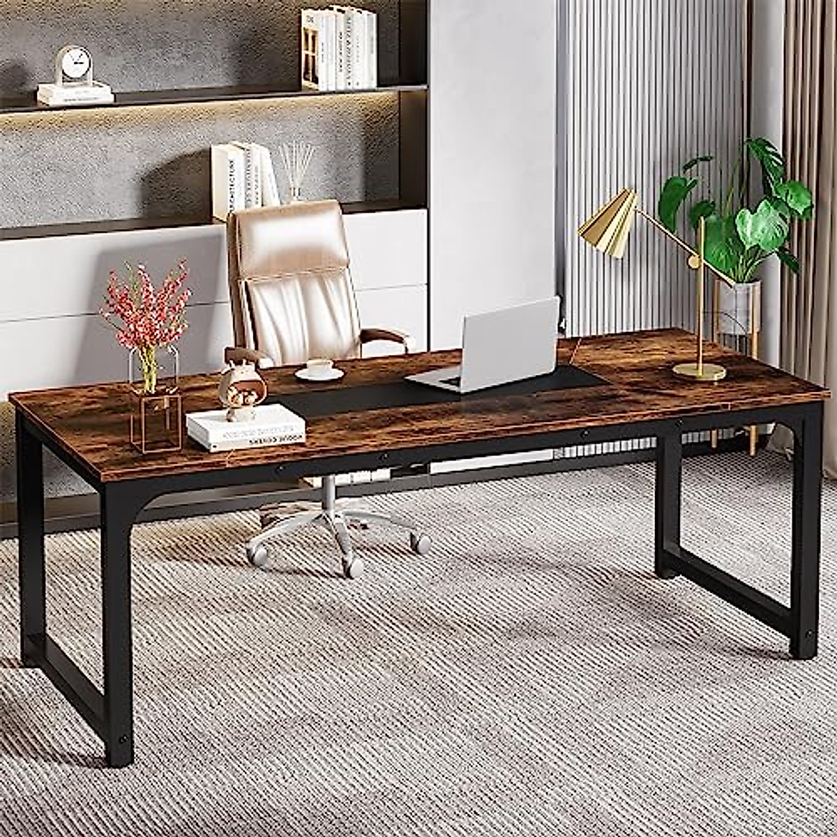 LITTLE TREE 78.7 Inch X Large Executive Office Computer Desk, Brown