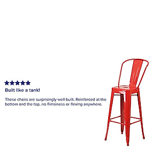 Flash Furniture Lily Commercial Grade 4 Pack 30" High Red Metal Indoor-Outdoor Barstool with Removable Back
