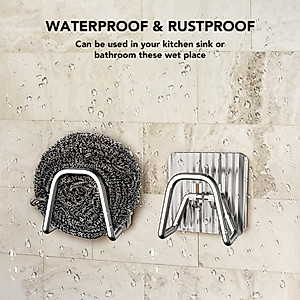 ESINAM 2Pcs Sponge Holder for Kitchen Sink, Strong Adhesive Clear Acrylic Kitchen Sink Sponge Caddy for Kitchen Organization in Sink， Multifunctional Inside Sink Sponge Holder