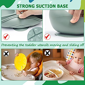 Silicone Baby Feeding Set, 18PCS Baby Led Weaning Supplies, Includes Baby Suction Bowls and Plates, Silicone Baby Bibs, Silicone Baby Cup, Silicone Baby Spoons and Forks (Beige & Olive-green)