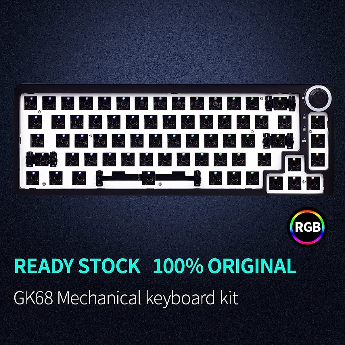 GK68 RGB Hot-Swappable Programmable Junction Box Can Be Replaced with Switch DIY Mechanical Keyboard Kit, Support AKKO, Cherry MX, Gateron, Kailh Mechanical Switch (Black)