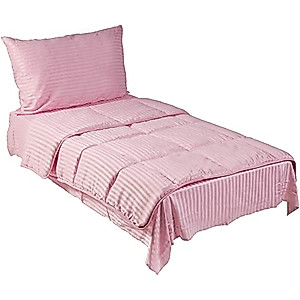 ZPECC Toddler Bedding Set - 4 Piece Soft Baby Crib Bedding Set for Girls, Includes Toddler Comforter, Flat Sheet, Fitted Sheet and Pillowcase, Pink Stripe