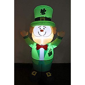 4 Foot Tall Saint Patrick's Day Inflatable Leprechaun with Green Shamrock Hat Pre-Lit LED Lights Cute Lucky Outdoor Indoor Holiday Blow up Lighted Yard Decoration