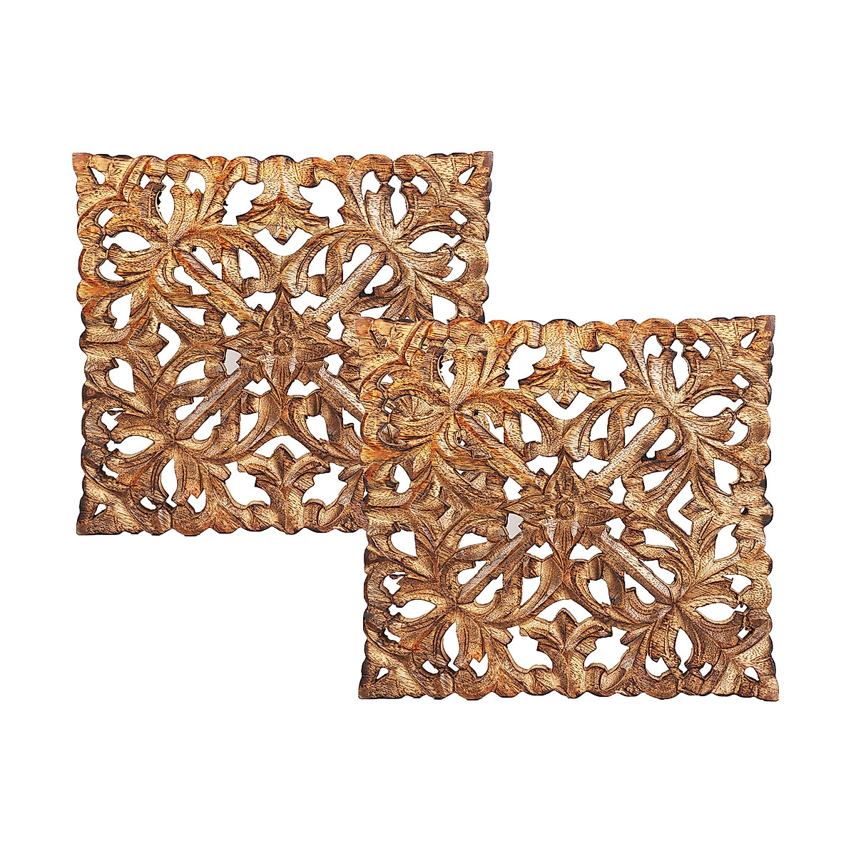 Wooden Set of 2 Square Trivet for Hot Dishes Plates & Pots Holder Hot Pad for Kitchen & Dining Table Décor Cookware Heat Resistant Rustic Decorative Carvings 8 Inches