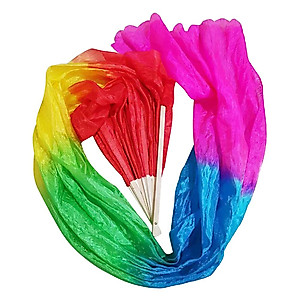 EXCEART Fan Dance Silk Fan Silk Scarves for Hair Ornament Ribbon Silk Scarf Streamers Fan for Long Dance Fan Dancing Fans Flag Folding Fan Veil Chinese Fan Bamboo Woman Prom