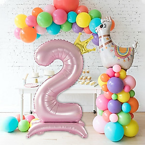 Tellpet Crown Pink Number 2 Balloon with Base For Girls 2nd Birthday Party Decoration