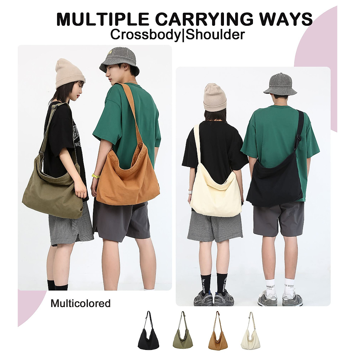 BASICPOWER Canvas Messenger Bag, Hobo Crossbody Shoulder Large Tote Bags Lightweight for Women and Men, Army Green