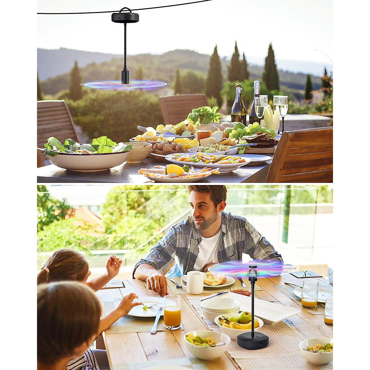 Edvision 2 Pack Food Fan for Table, 2000mAh USB Powered Rechargeable Food Fan, Portable Fan with Flexible Goose-Neck and Soft Blades, Quiet Table Food Spinner for BBQ, Picnic, Patio, Parties, Outdoor