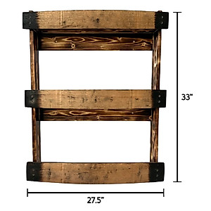 Wooden Bourbon Whiskey Barrel Stave Shelf, Large Torched Three-Tier Liquor Bottle Display Cabinet, Wall Mount, Easy Installation, Medium
