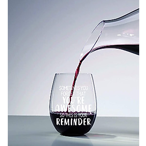 CASUVEA Gifts for Women, Sometimes You Forget that You Are Awesome Wine Glass, Encourage Stemless Wine Glass, Birthday Mothers Fathers Day Idea for Mom Dad Husband Wife Friends Teacher