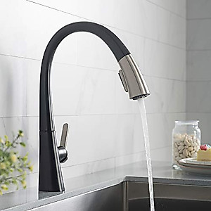 Kraus KPF-1673SFSMB Nolen Dual Function Pull, Faucets for Kitchen Sinks, Single-Handle, 16 3/8 Inch, Spot Free Stainless Steel/Matte Black