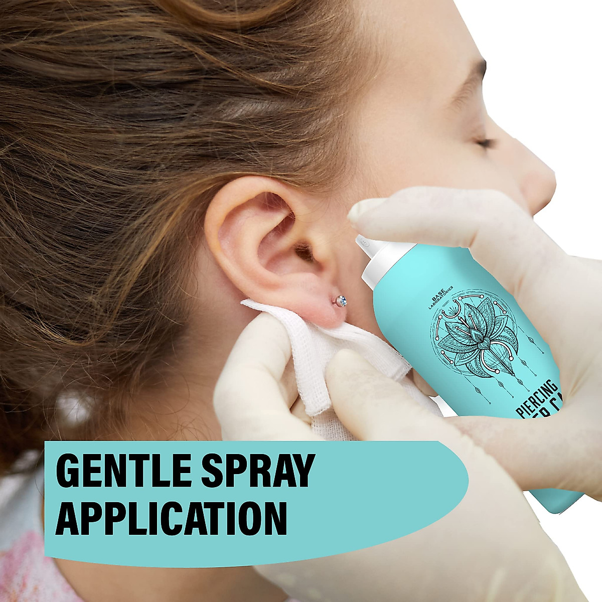 BASE LABORATORIES Piercing Aftercare Spray Kit | 8oz | Aftercare Keloid Bump Removal Spray + Ear Hole Cleaner Earring Cleaner Floss | Sanitizing Nose & Ear Piercing Cleaner - Piercing Bump Spray