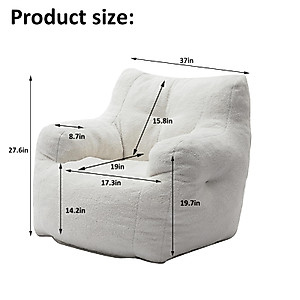 Hison Bean Bag Chairs for Adults and Kid Teddy Fabric Fluffy and Lazy Sofa Filled with Memory Sponge BeanBag Sofa with Armrests for Living Room,Bedroom(White)