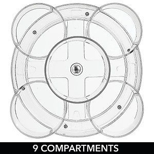 mDesign Spinning Lazy Susan Makeup Turntable Storage Center - 9 Sections - Rotating Organizer for Bathroom Vanity Counter Tops, Dressing Tables, Cosmetic Stations, Dressers - Lumiere Collection, Clear