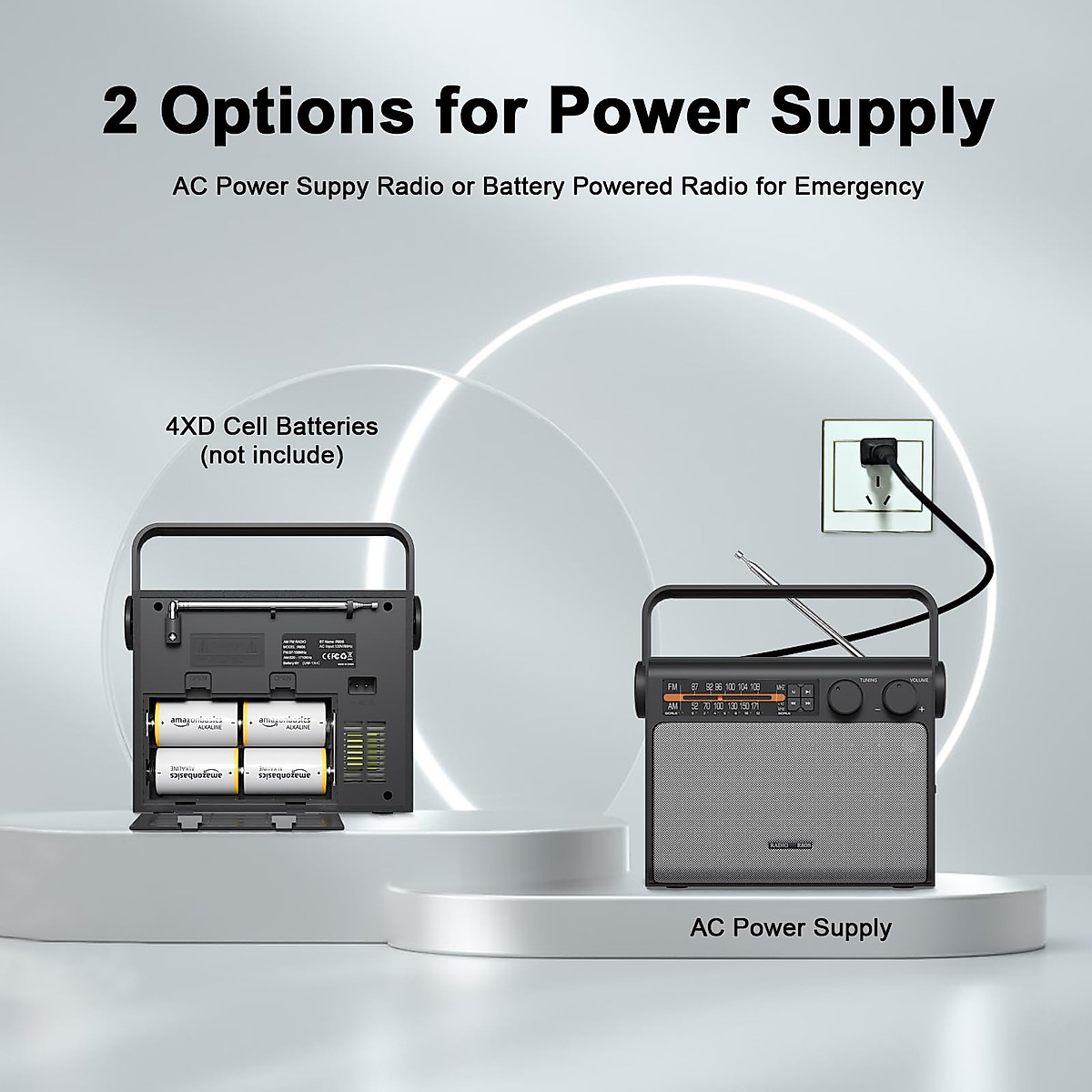 YOWGULF Portable AM FM Radio, Bluetooth Radio with Best Reception,Transistor Radio Plug in Wall or Battery Powered, Radio with Headphone Jack, USB, Aux in, Big Speaker, for Home Outdoor Gift