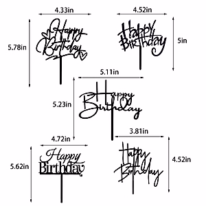 10 PCS Black Happy Birthday Cake Topper Acrylic Cupcake Topper A Series of Birthday Cake Supplies Decorations