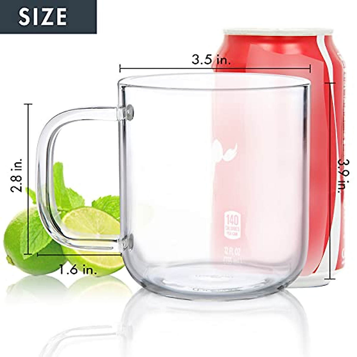 Aquach Glass Mugs 16 oz Set of 2, Large Clear Glass Cup with Handle for Hot/Cold Coffee Tea Beverage, Thicker Quality