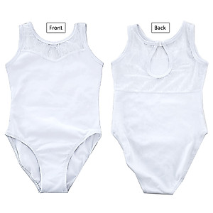 Aslana Lace Tank Leotard, Short & Long Sleeve Leotard for Girls kids Ballet Dance Gymnastics Costume (Medium, White)