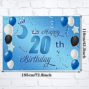 Sweet Happy 20th Birthday Backdrop Banner Poster 20 Birthday Party Decorations 20th Birthday Party Supplies 20th Photo Background for Girls,Boys,Women,Men - Blue 72.8 x 43.3 Inch
